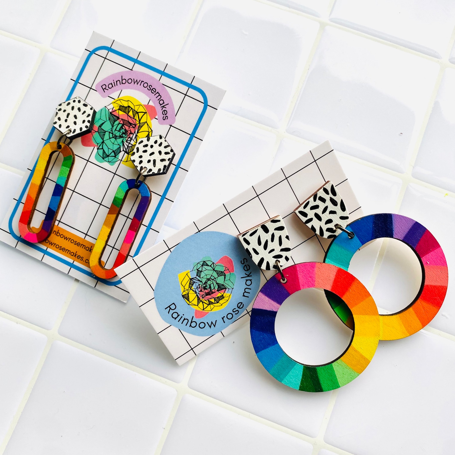 Rainbow & Polka Dot Pattern Colour Wheel Wood Earrings - Etsy