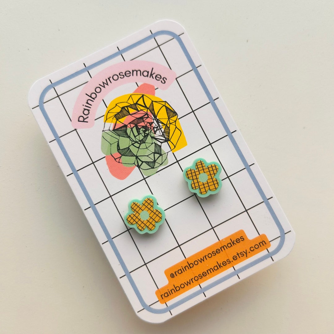 Mini Check Pattern Flower Acrylic Studs - Etsy