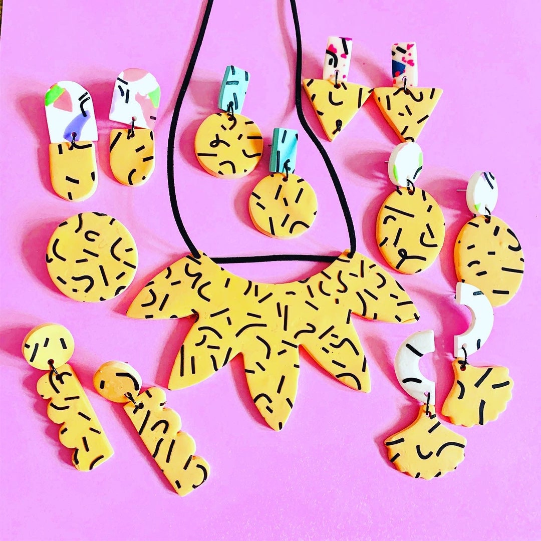 Contemporary Style, Orange, Dash Pattern Polymer Clay Jewellery - Etsy