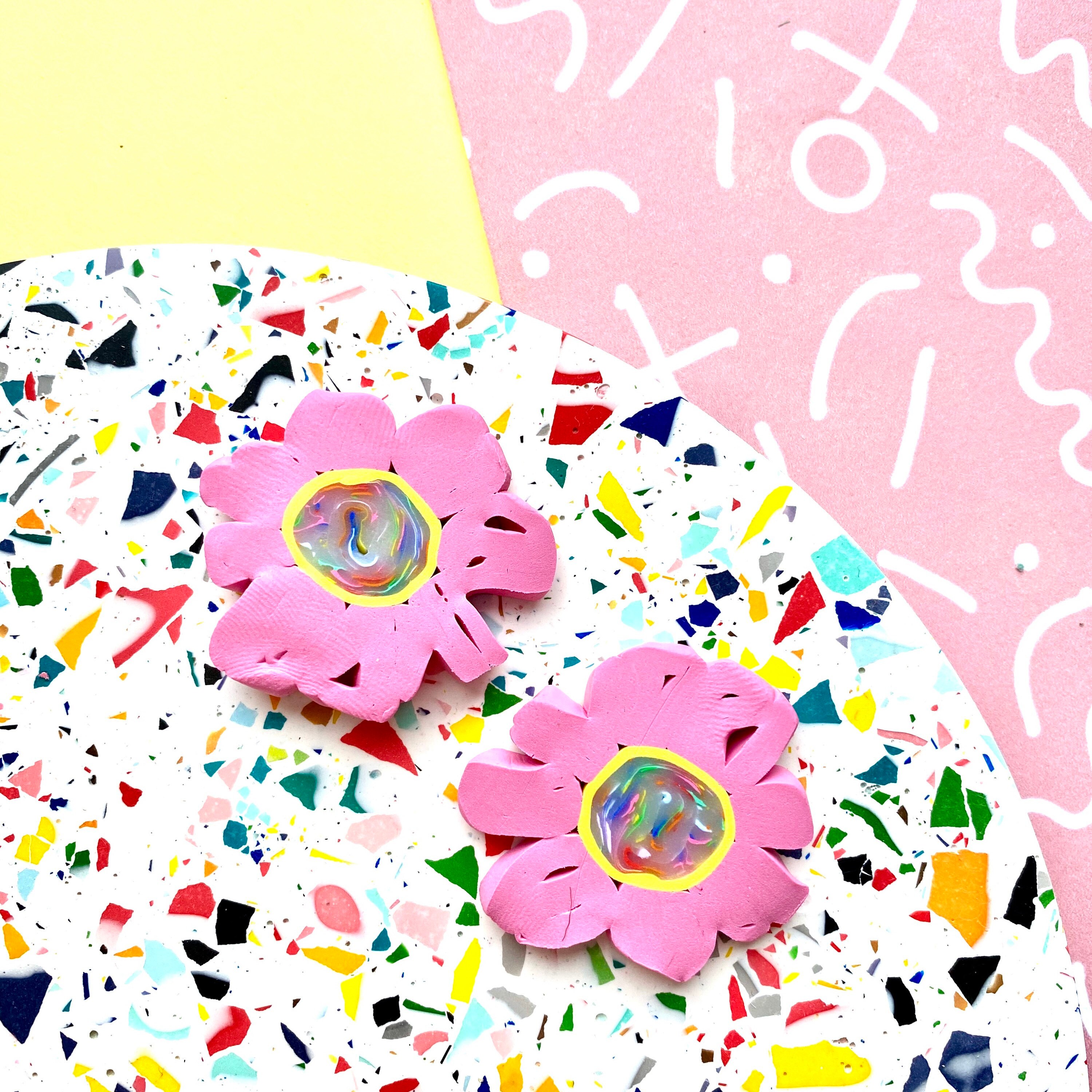 Colourful Bold Statement Pattern Flower Earrings - Etsy UK