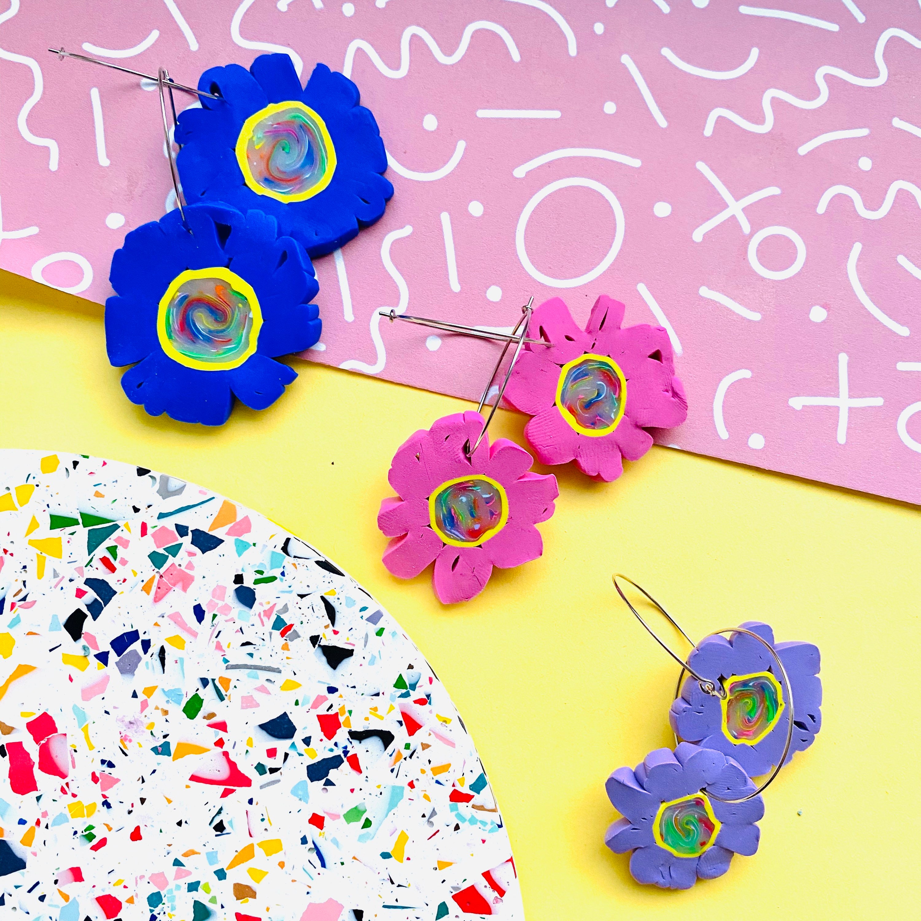 Colourful Bold Statement Pattern Flower Earrings - Etsy UK