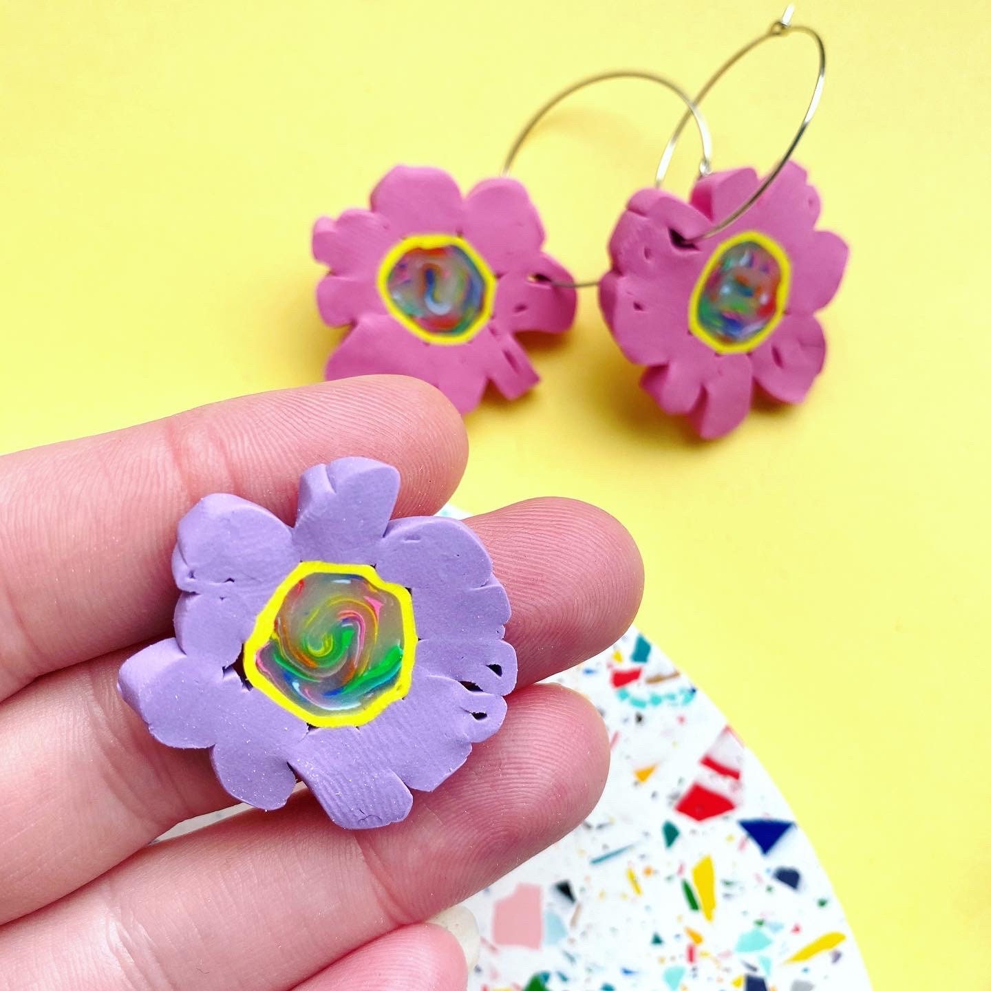 Colourful Bold Statement Pattern Flower Earrings | Etsy UK
