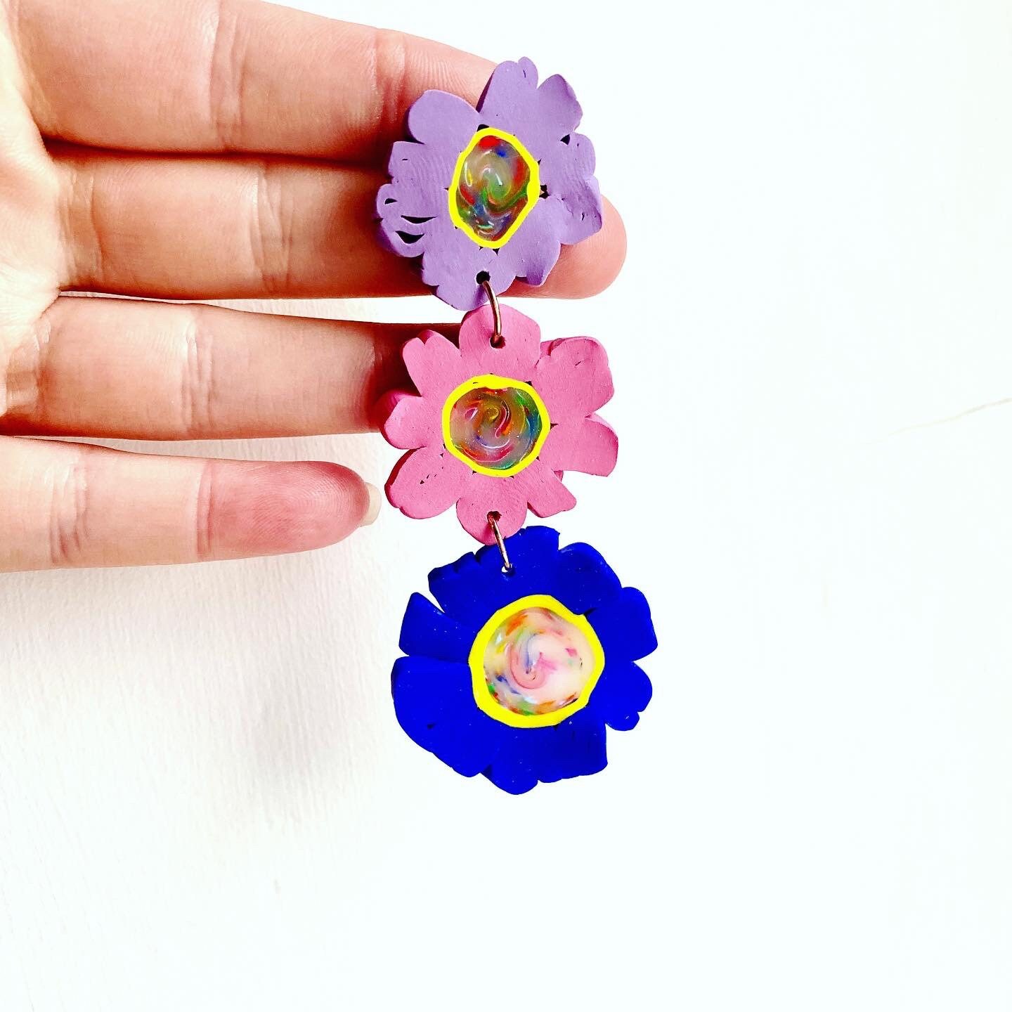 Colourful Bold Statement Pattern Flower Earrings - Etsy UK