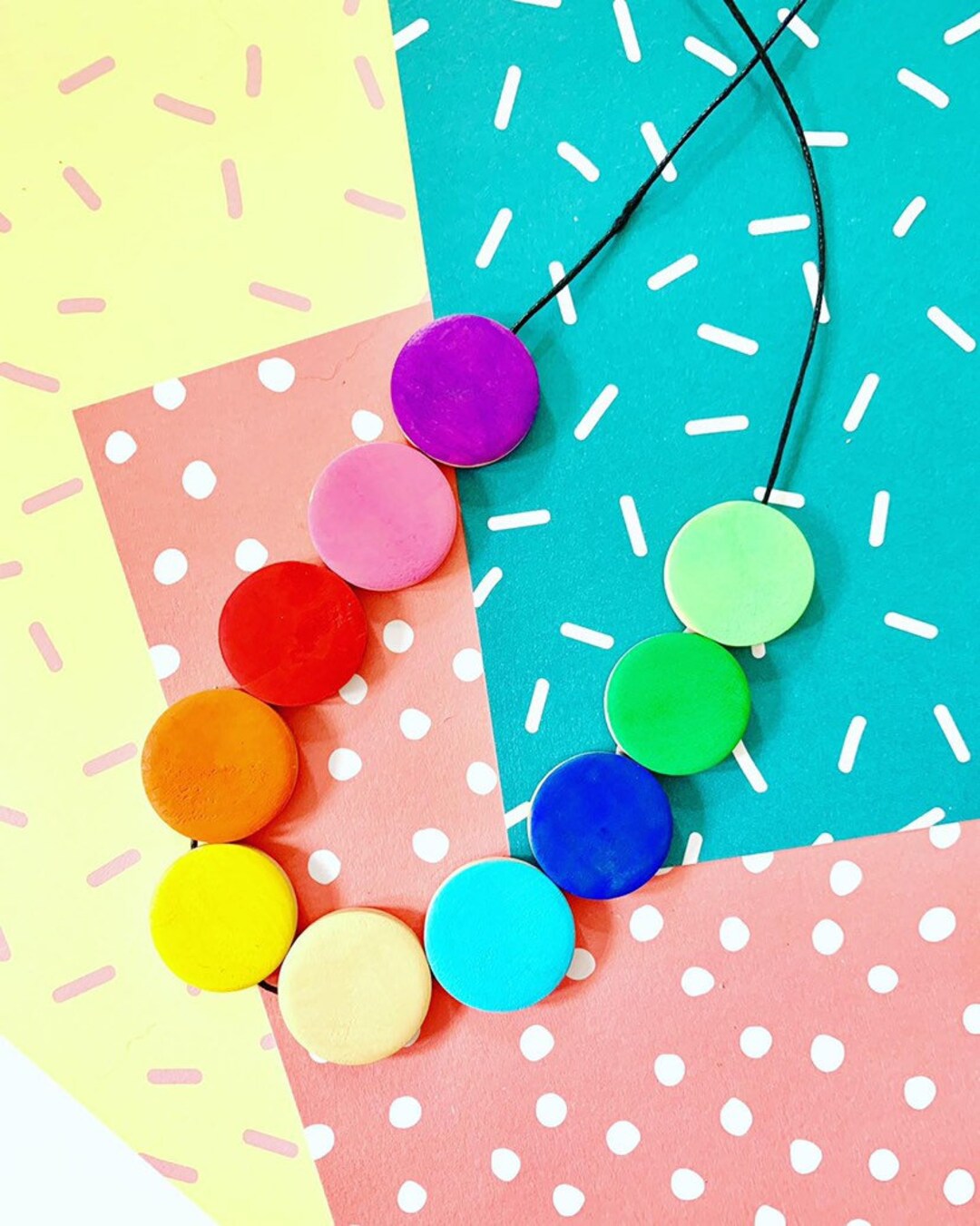 Geometric Flat Circle Bead, Minimal Style Wooden Statement Necklace in ...
