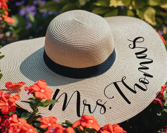 Monogram Straw Sunhat, Personalized Beach Hat, Embroidered Straw Fedora ...