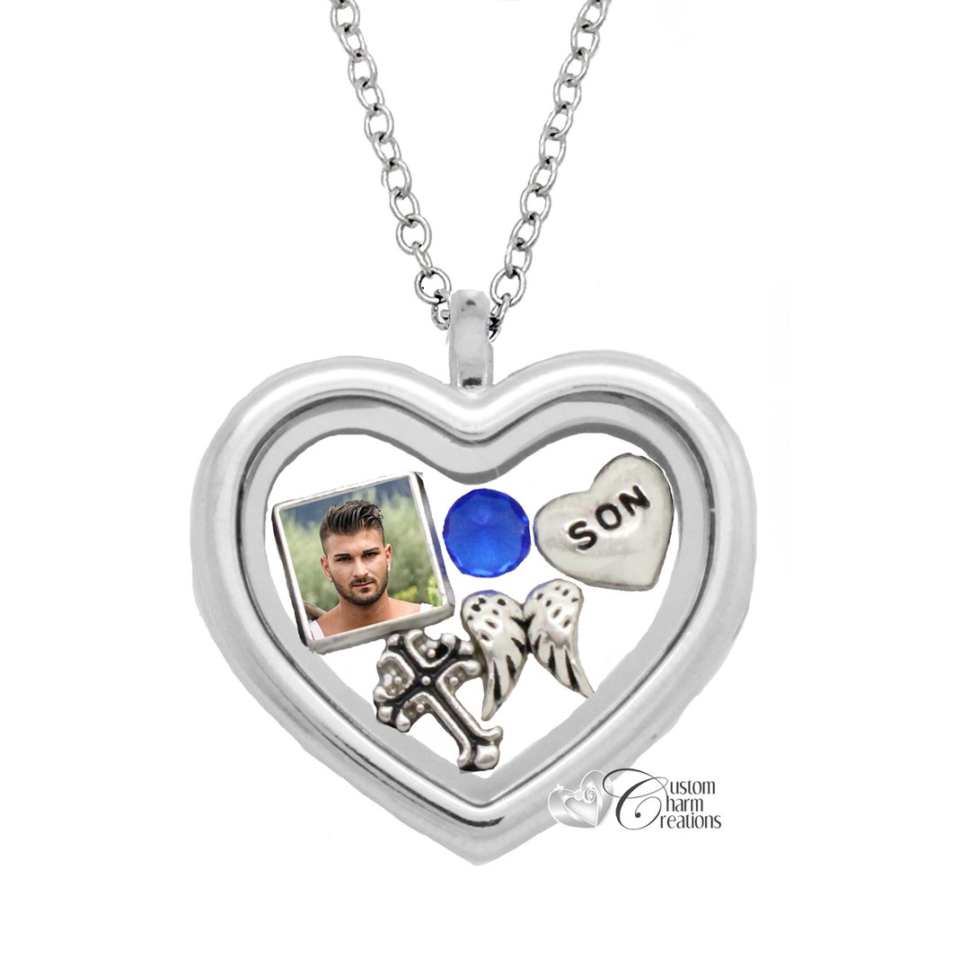 In Memory of Son Locket: Personalized Photo Charm Remembrance Necklace ...
