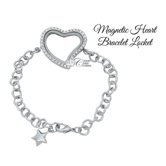 Floating Locket Bracelet Heart Crystal Rhinestones | Etsy