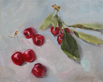 Cherry Original Oil Painting Still Life Kitchen Art Canvas - Etsy