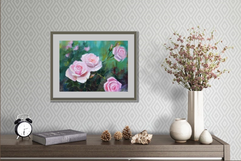 Pink rose flower print garden floral wall art decor for | Etsy