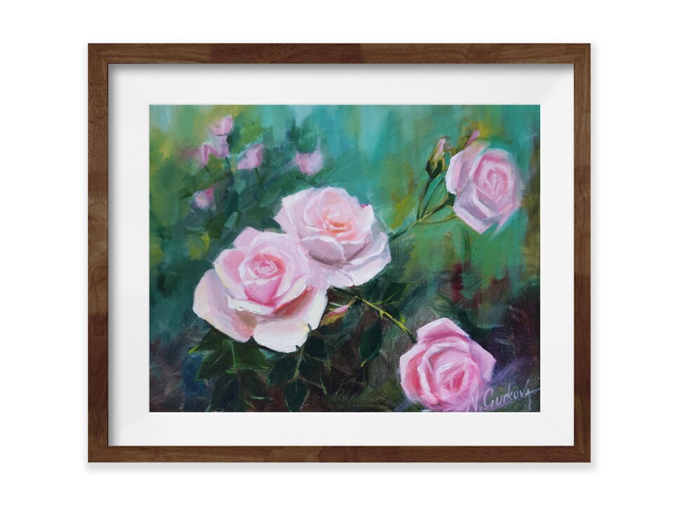 Pink rose flower print garden floral wall art decor for | Etsy