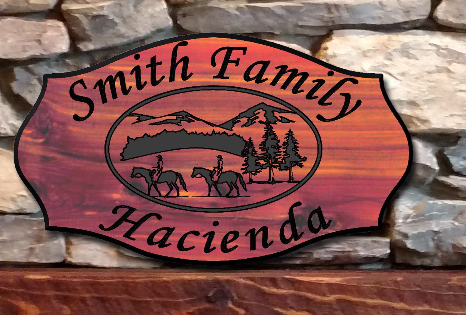 Personalized Custom Carved Cedar Sign Rustic With Cowboy Horse Scene ...