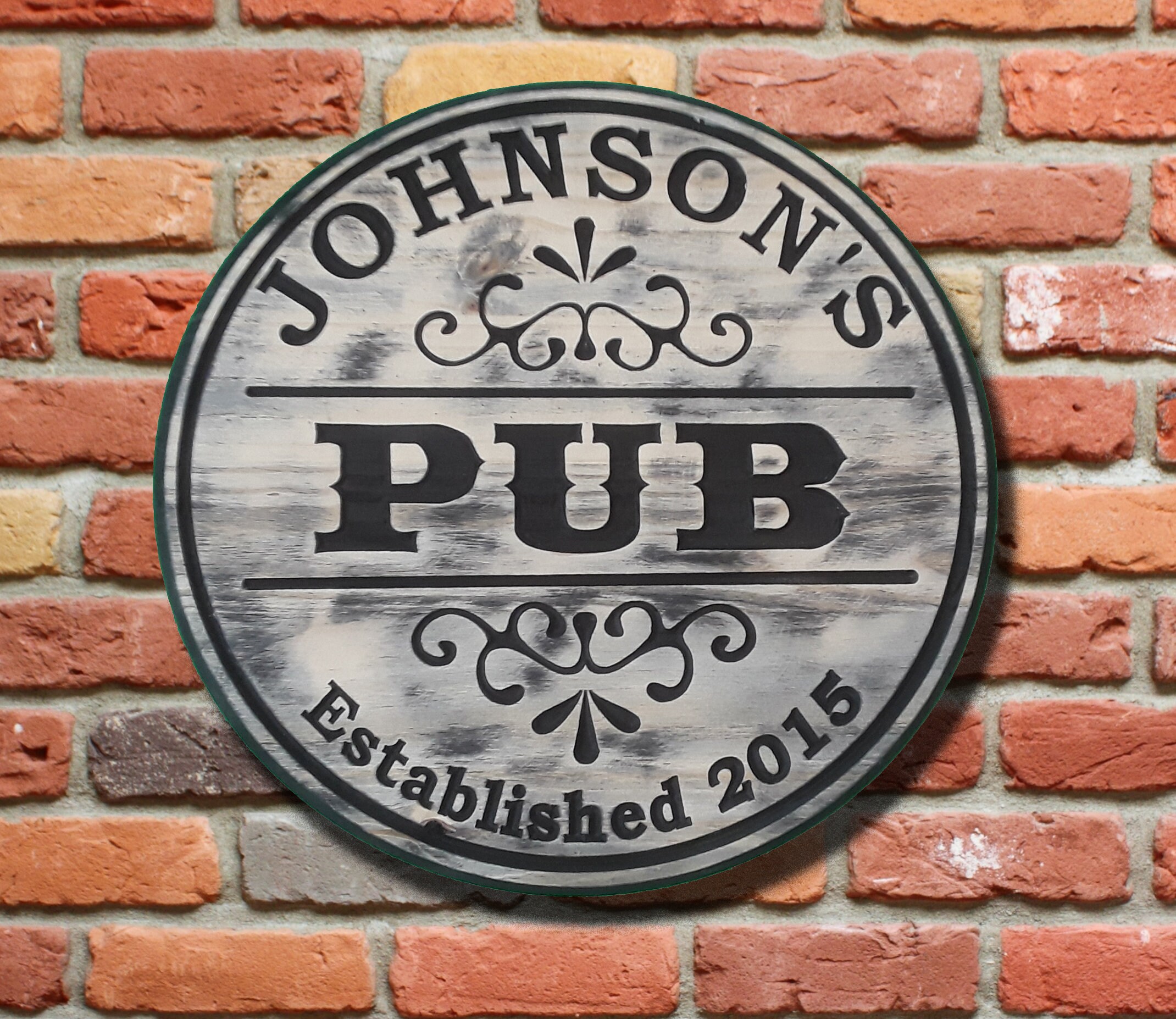 Custom carved Bar sign Personalized Pub sign Round Wood | Etsy