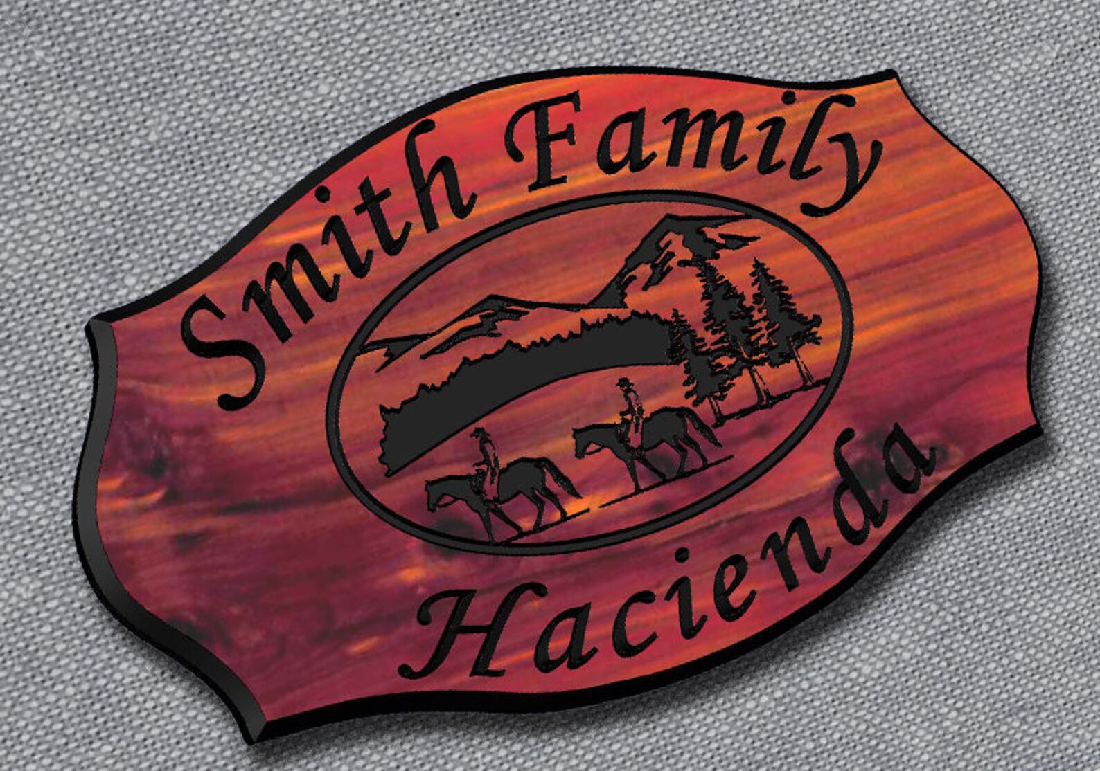 Personalized Custom Carved Cedar Sign Rustic With Cowboy Horse Scene ...