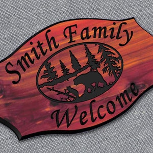 Personalized Custom Carved Cedar Sign - Rustic With Bear Wildlife Scene ...