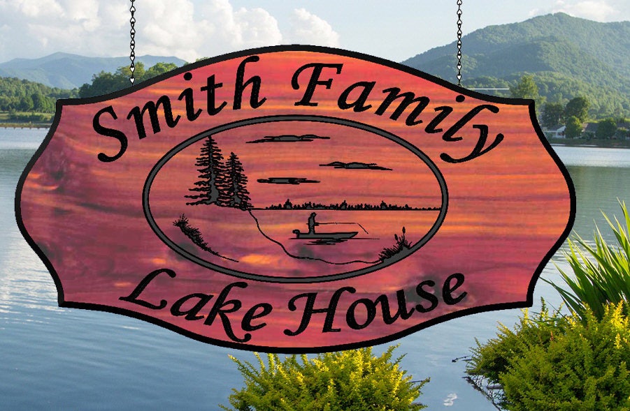 Custom Carved Cedar Wood Lake House Sign Rustic with Fishing | Etsy