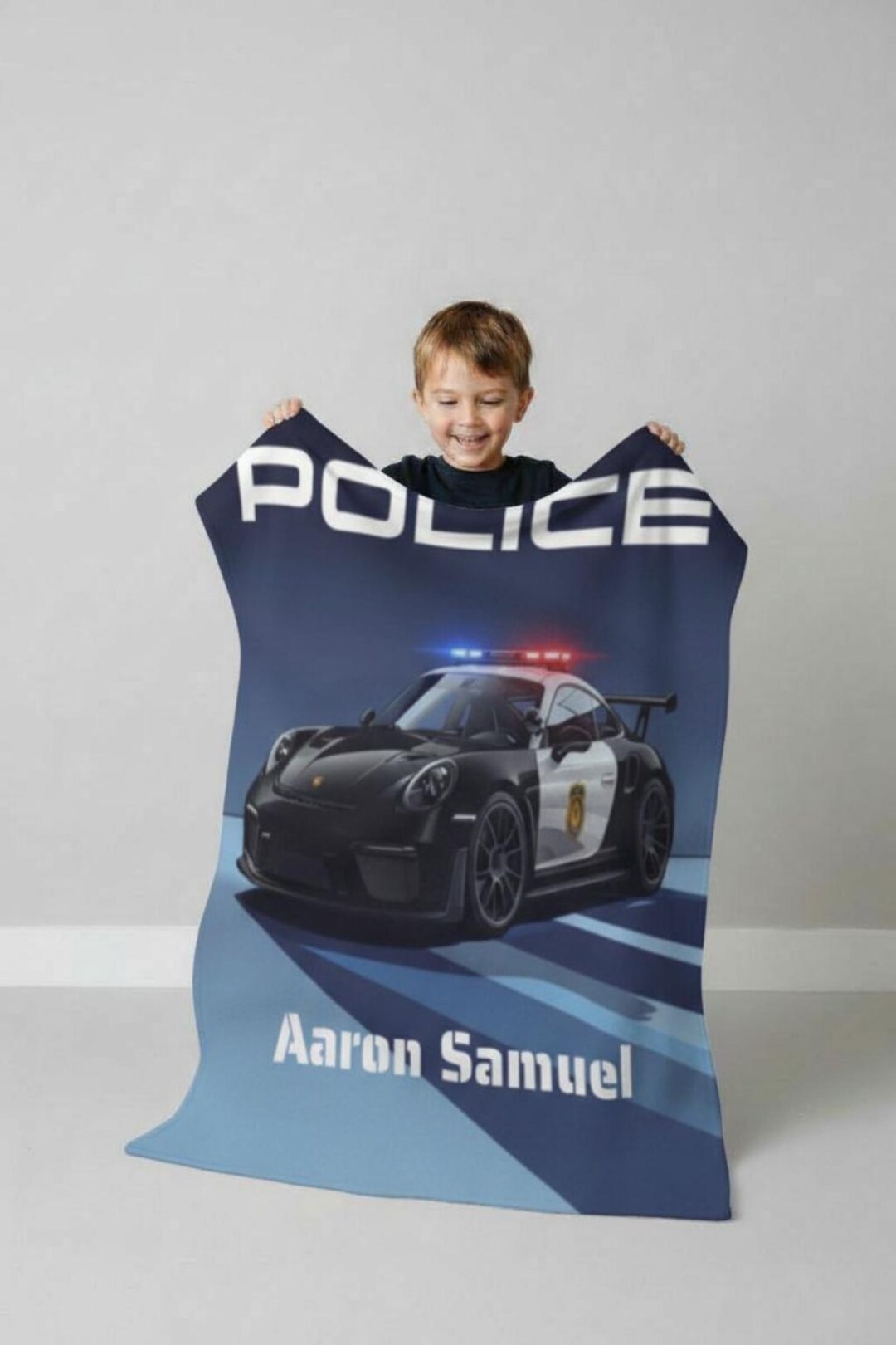 Personalized Police Car Blanket for Kids, Custom Name Police Blanket ...