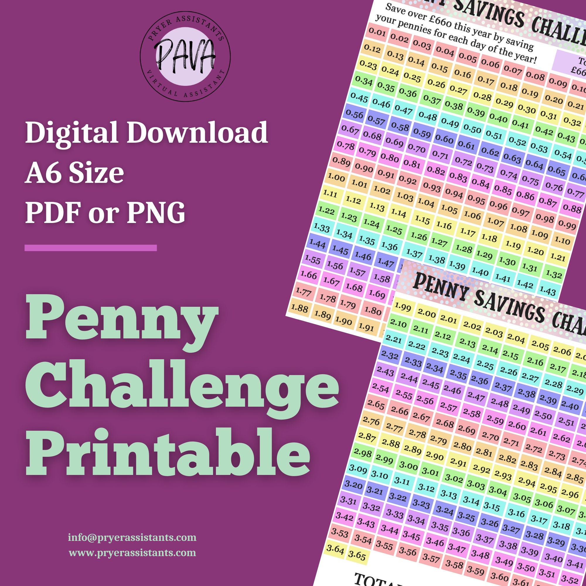 Daily Penny Savings Challenge A6 Printable 1 Year PDF PNG Instant ...