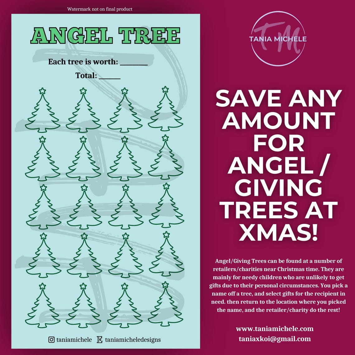 Angel Tree Savings Challenge A6 Printable | Christmas Festive Charity ...