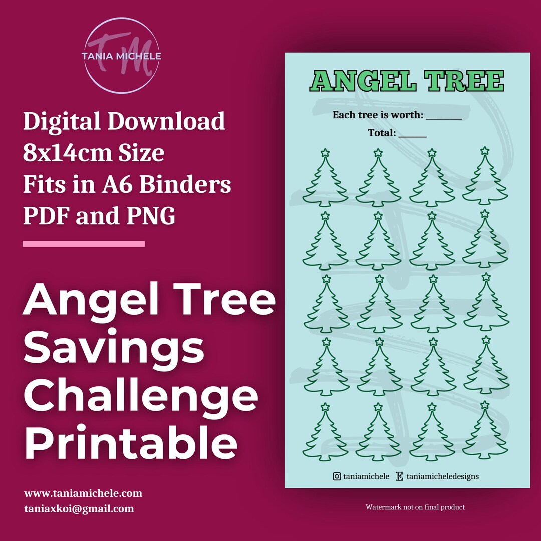 Angel Tree Savings Challenge A6 Printable | Christmas Festive Charity ...