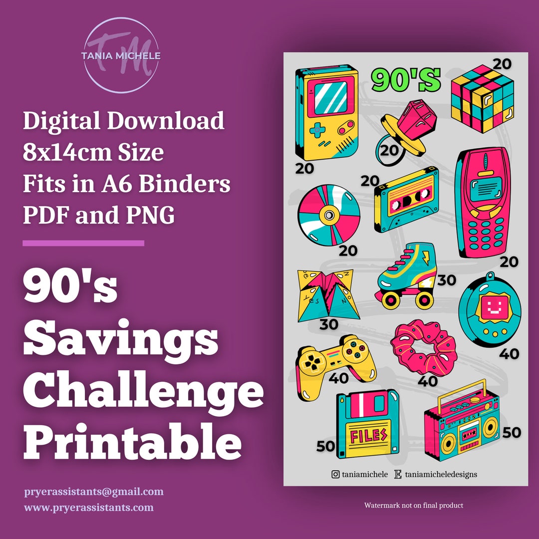 90's Challenge A6 Printable Nineties Eras Decade Retro Millennial 1990 ...
