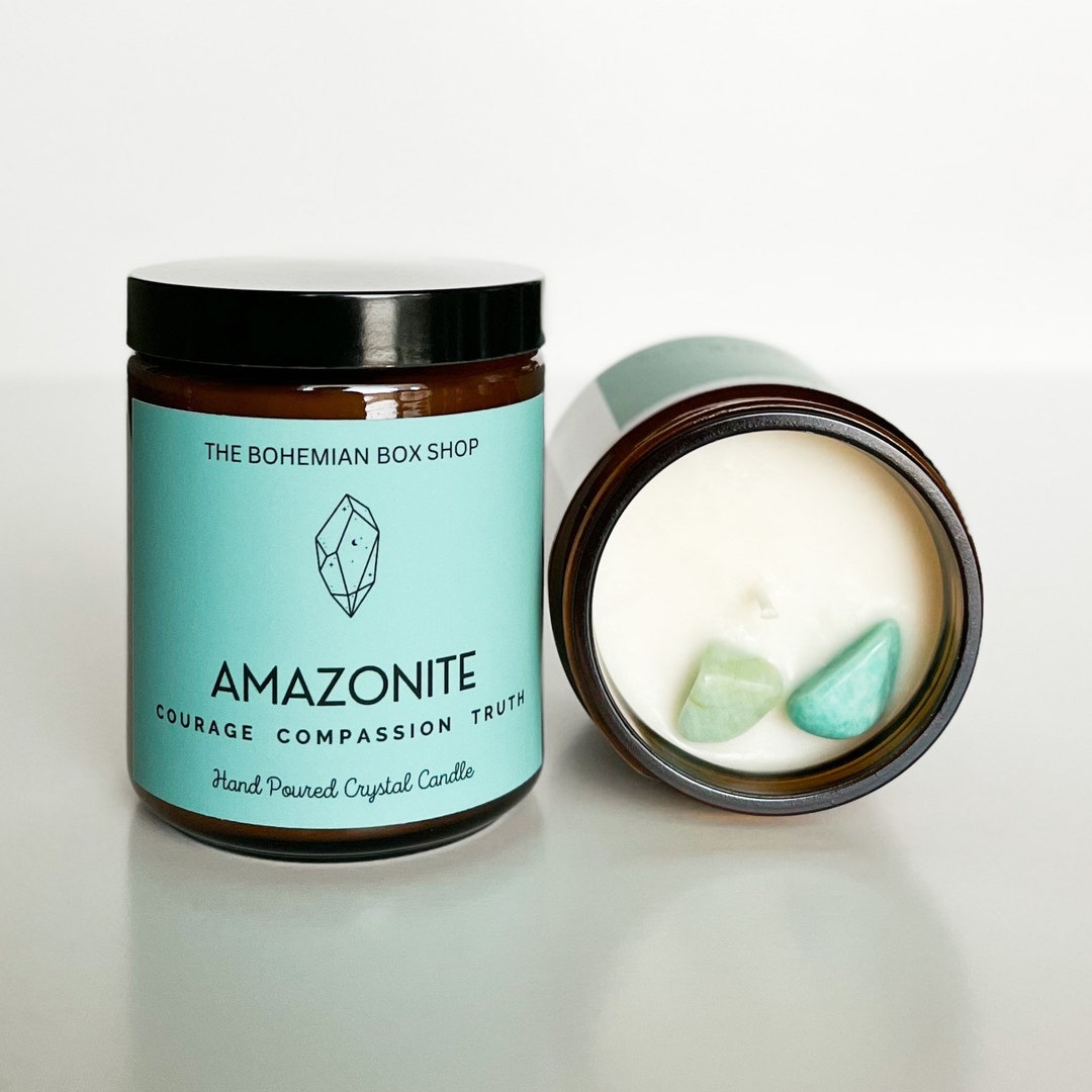 Amazonite Crystal Soy Candle / Courage, Compassion, Truth / Crystal ...