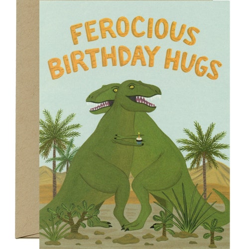 T-rex Dinosaur Hug Birthday Card ferocious Birthday - Etsy