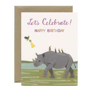 Rhino and Bird Friends Birthday Card let's Celebrate Happy Birthday ID ...