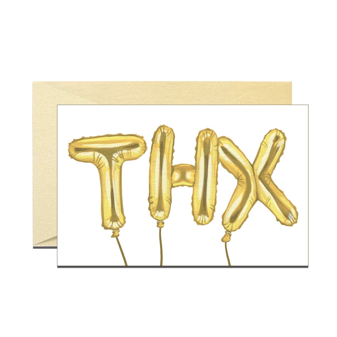 Gold Foil Mylar Letter Balloon MINI Enclosure Thank You Card - "thx ...