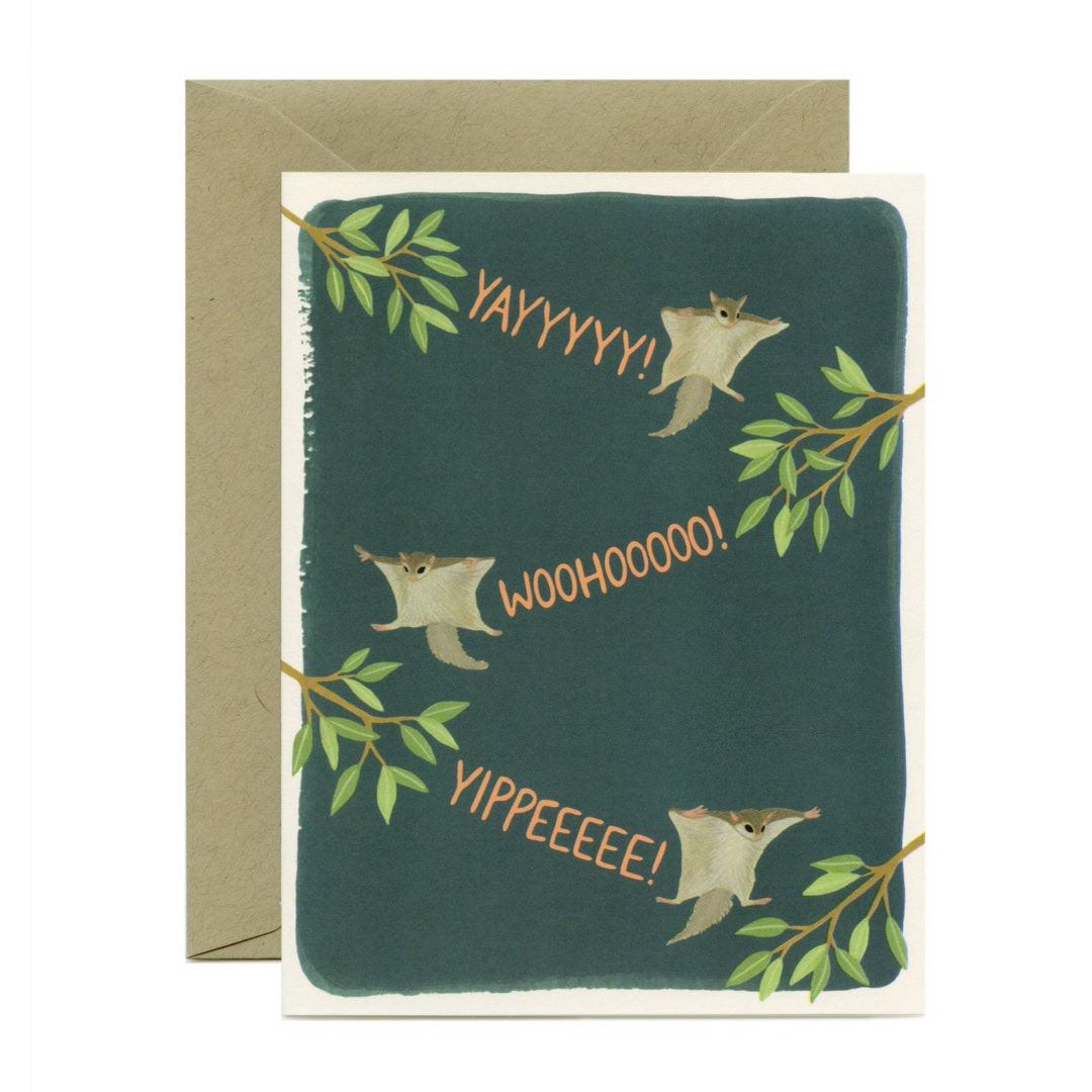 Flying Squirrels Congratulations Card - "yayyyyy! Woohooooo! Yippeeeee ...