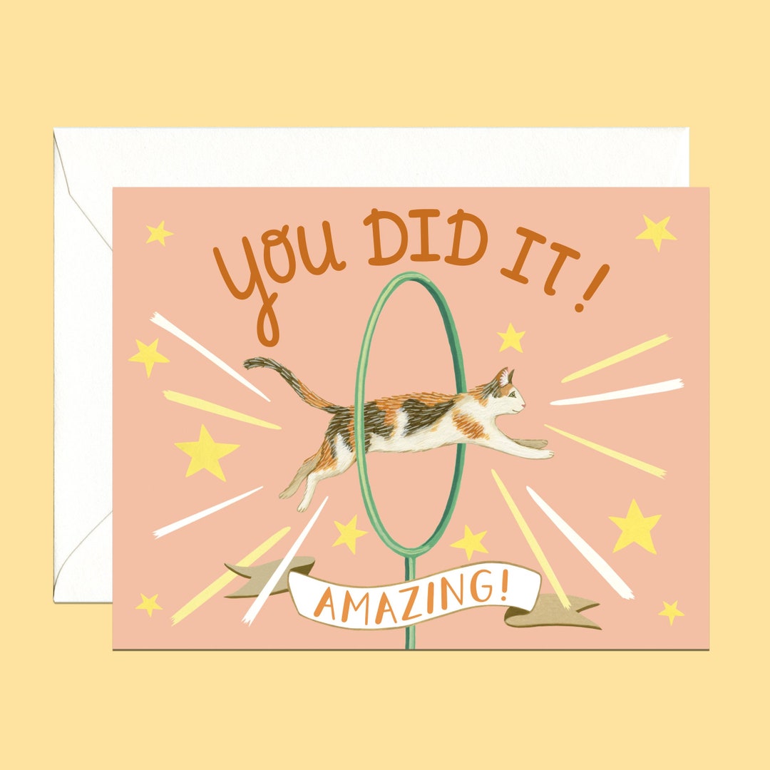 Cat Hoop Congrats Card - "you Did It! Amazing!" - ID: CON305 - Etsy