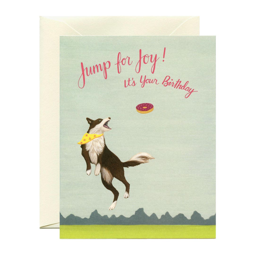Dog & Donut Frisbee Birthday Card jump for Joy It's Your Birthday ID ...
