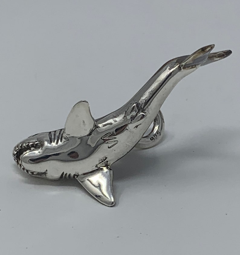 White Shark Pendant With Black Rhodium 3D Shark Pendant Handmade Shark ...