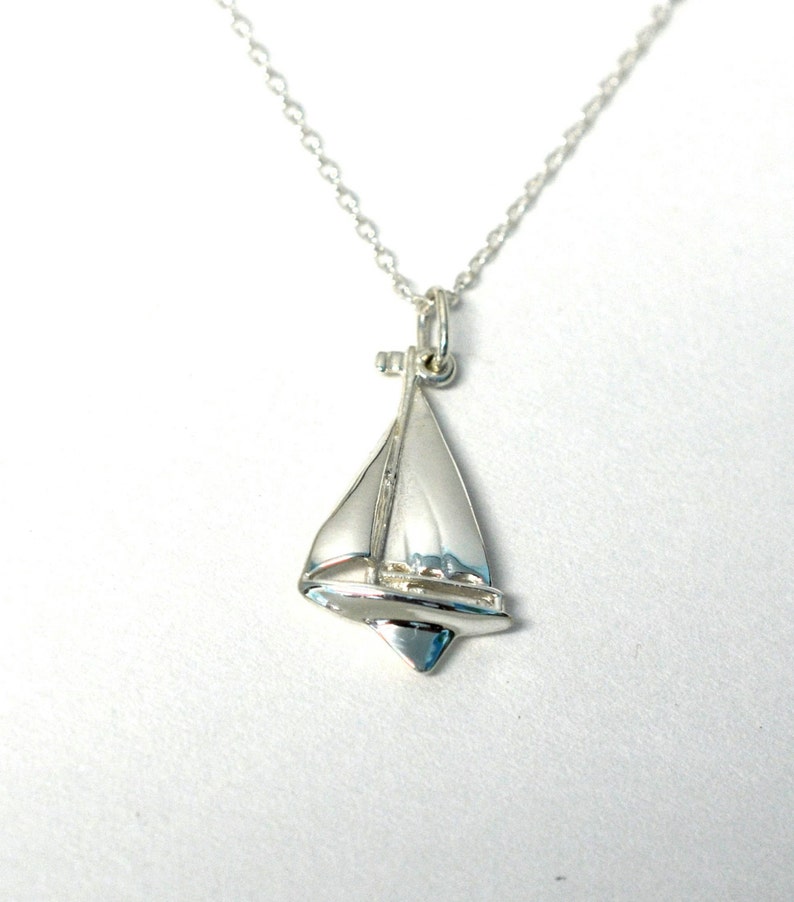 Silver Sail Boat Necklace- Nautical Pendant- Nautical Necklace- Ship ...
