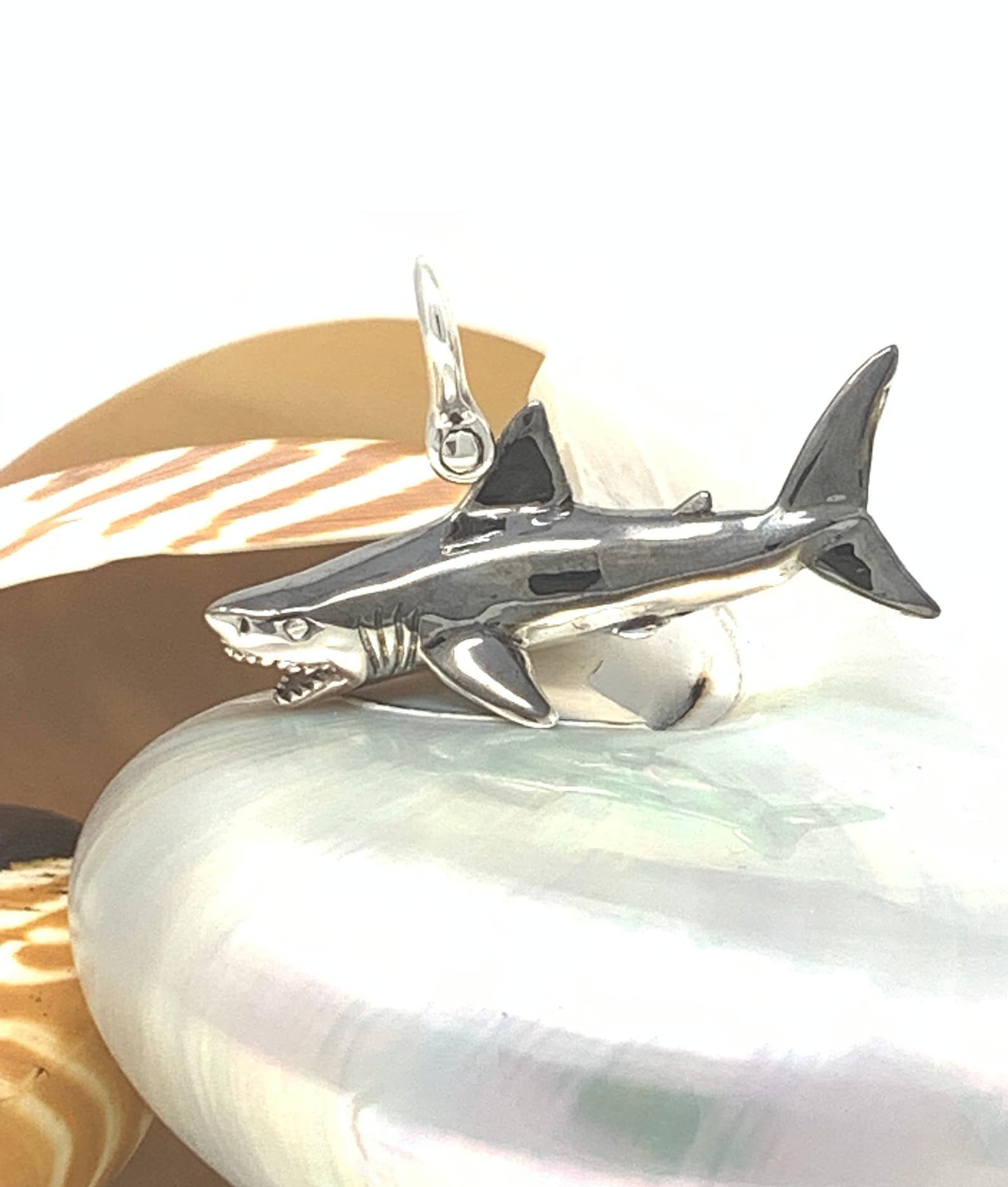 White Shark Pendant With Black Rhodium 3D Shark Pendant Handmade Shark ...
