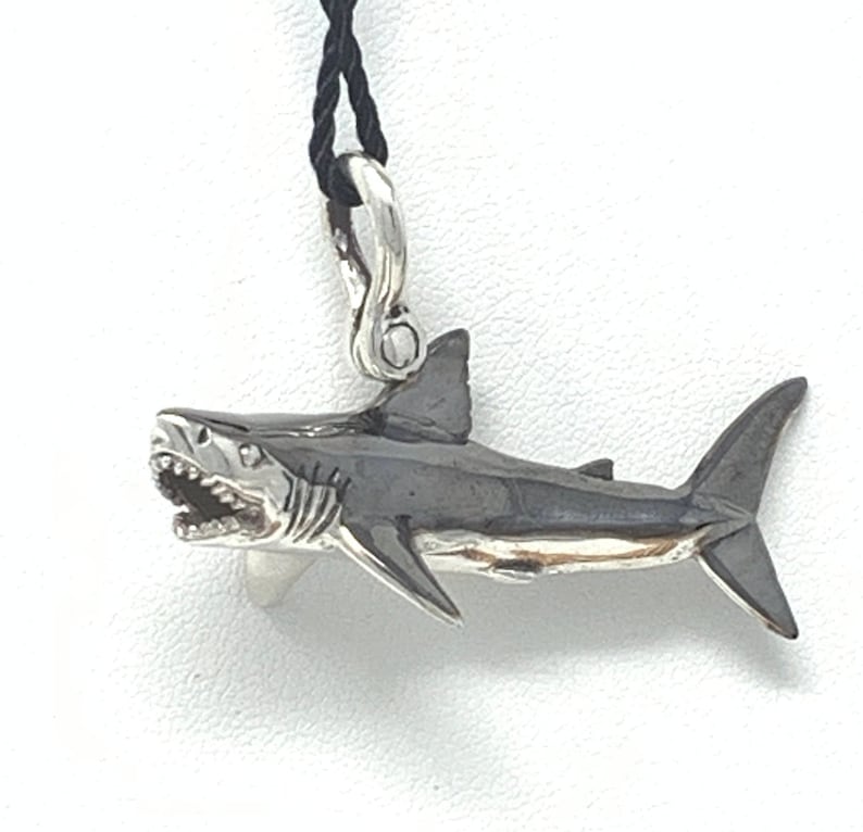 White Shark Pendant With Black Rhodium 3D Shark Pendant Handmade Shark ...