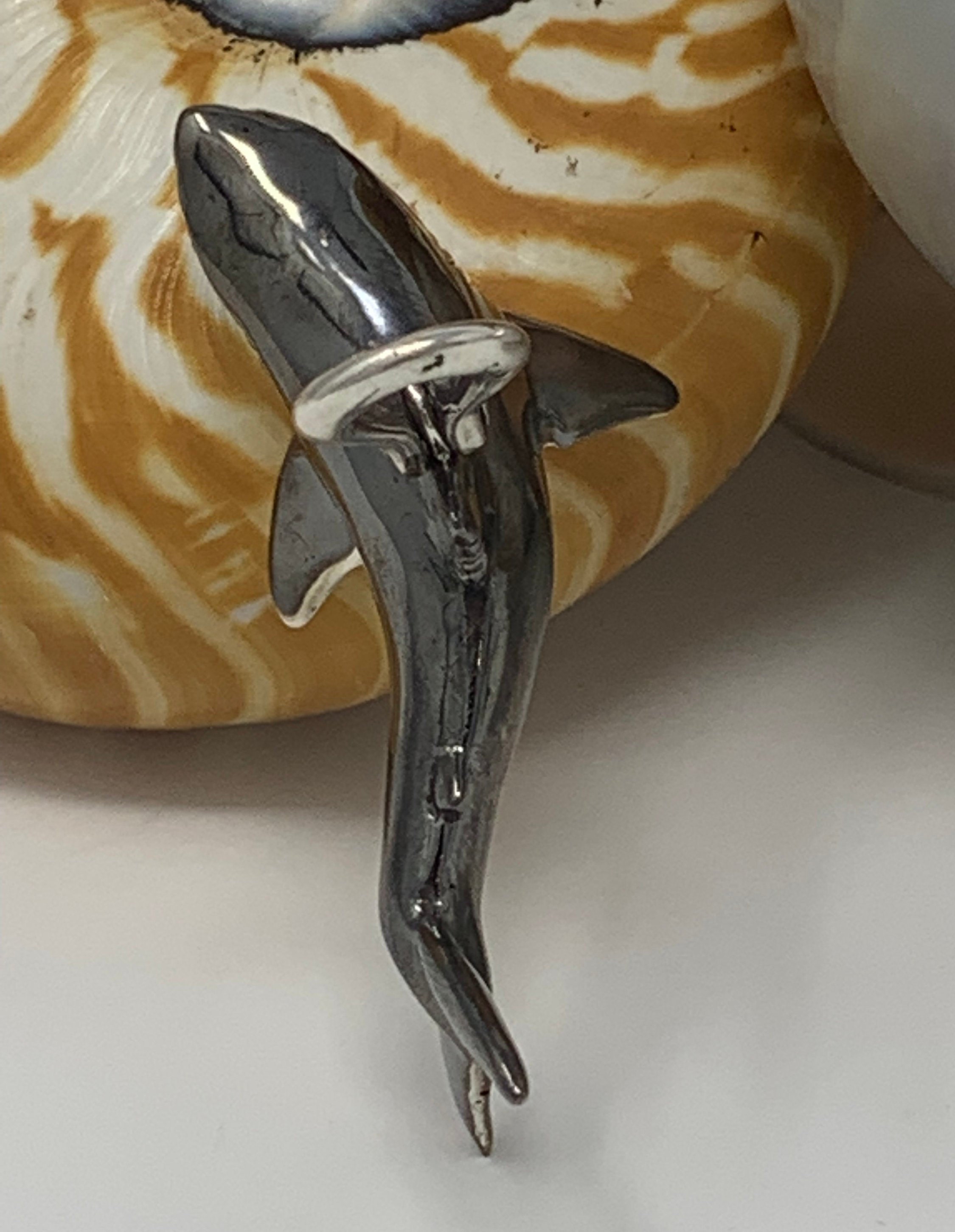 White Shark Pendant With Black Rhodium 3D Shark Pendant Handmade Shark ...