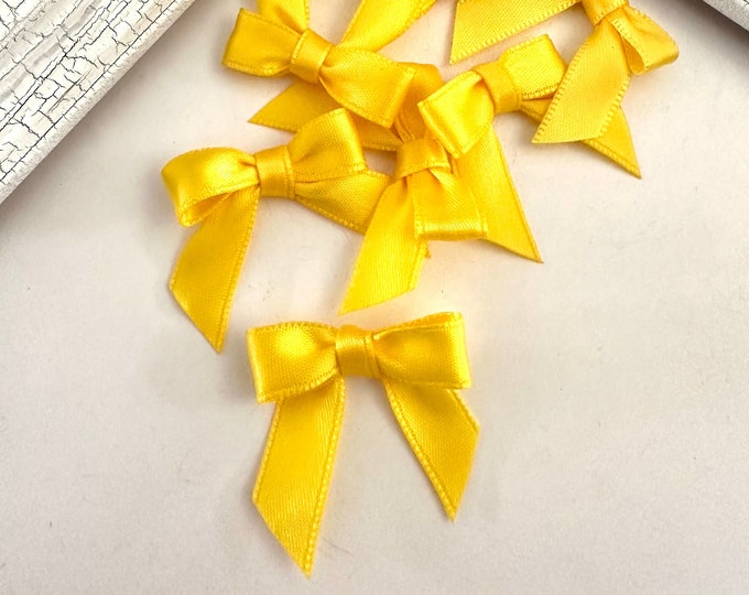 50 Pcs,yellow Mini Bows,bow Appliques,ribbon Bows,scrapbooking Bows ...