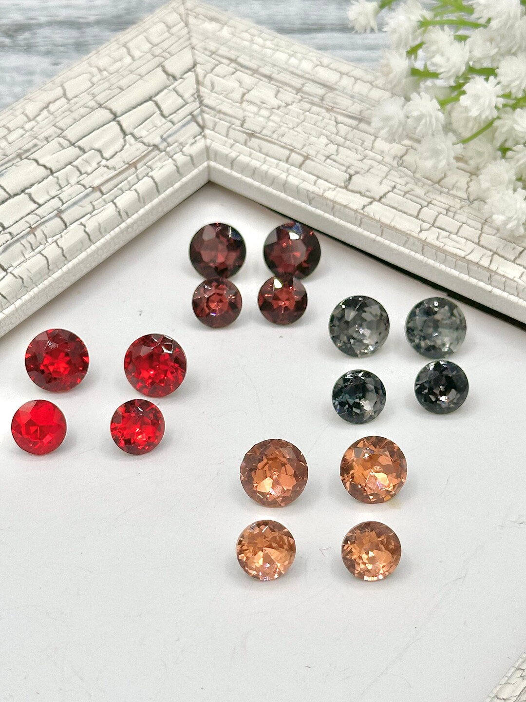 10 Pcs,red Buttons,plum Buttons,round Buttons,rhinestone Buttons ...