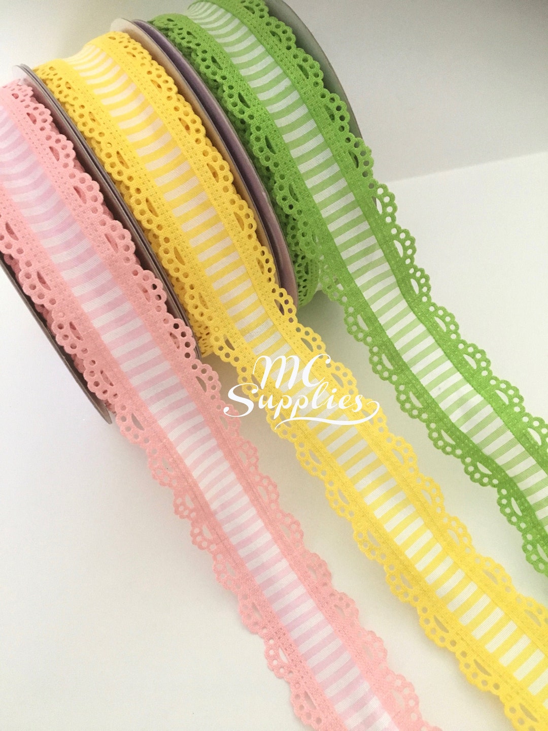 2 Yds,striped Ribbon,scalloped Ribbon,fabric Ribbon,lace Ribbon ...