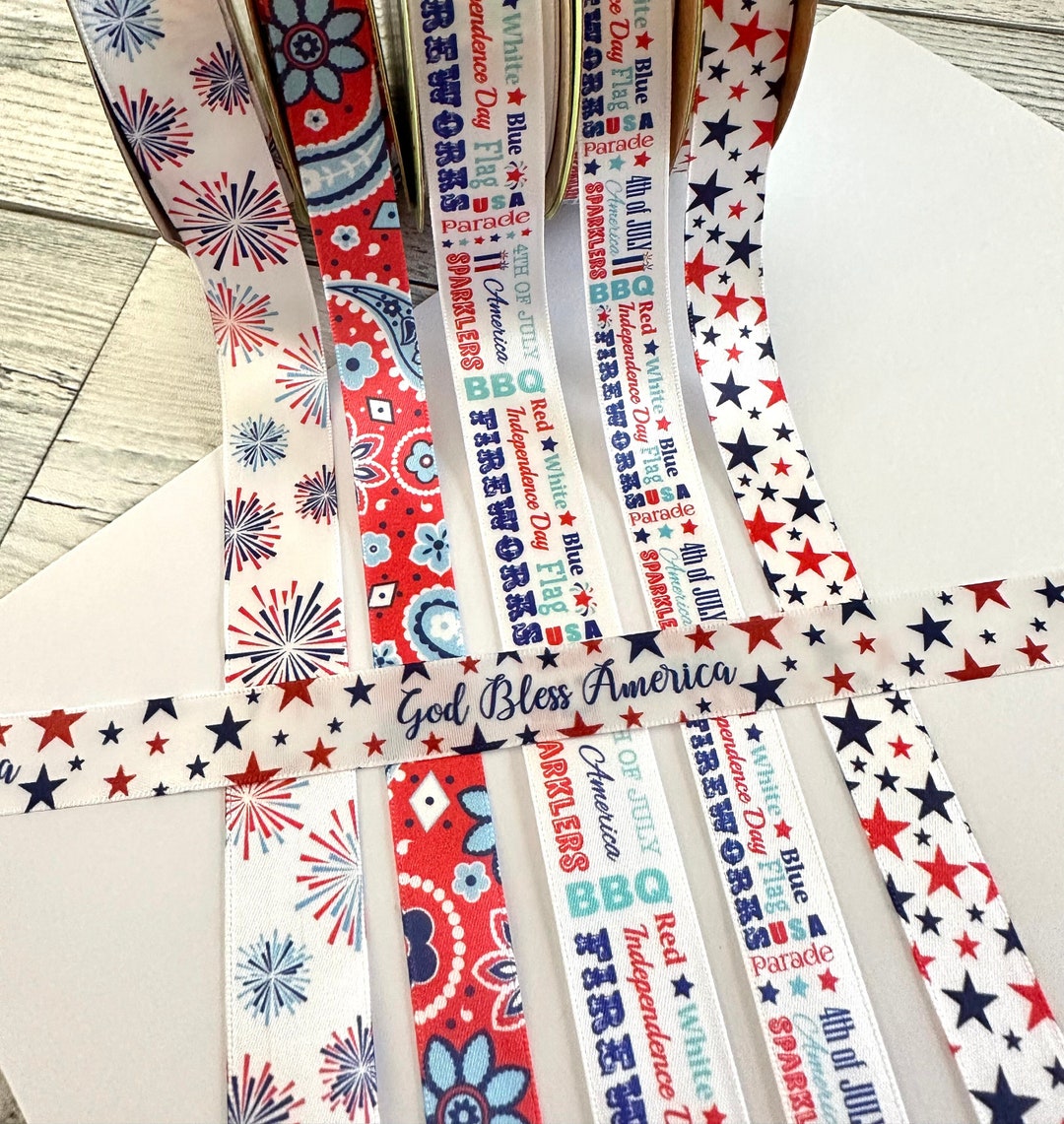 1-10 Yds,patriotic Ribbon,paisley Ribbon,satin Ribbon,4th of July ...