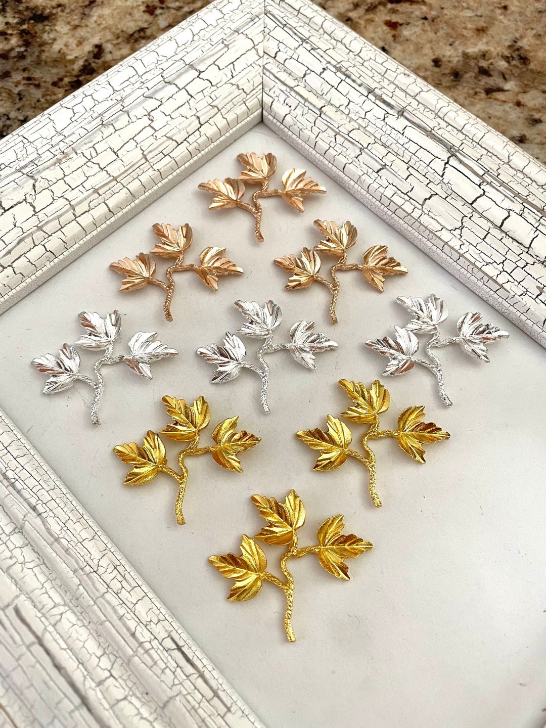 5 Pcs,metal Leaves,metal Leaf Branch,blank Metal Leaves,metal Findings ...