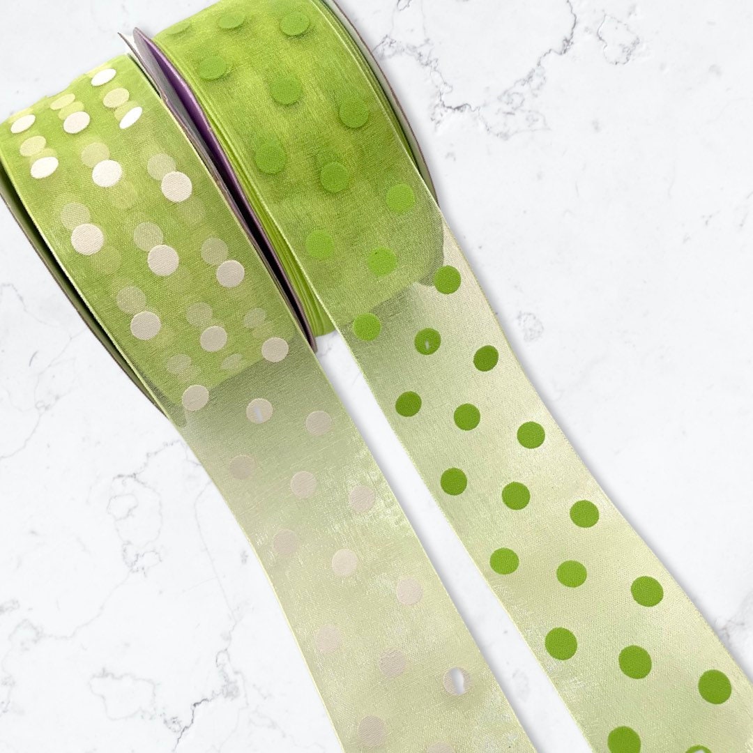 2-25 Yds,green Ribbon,polka Dots Ribbon,organza Ribbon,sheer Ribbon ...