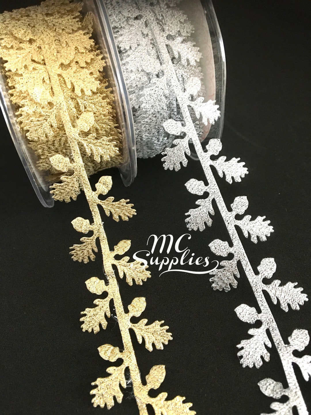 1-11 Yds,leaves Trim,gold Leaves,silver Leaves,fabric Trim,card Making ...
