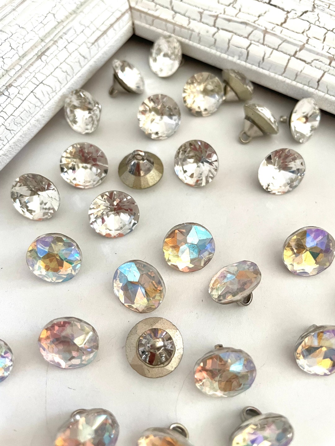 10 Pcs,crystal Buttons,round Buttons,iridescent Buttons,rhinestone ...
