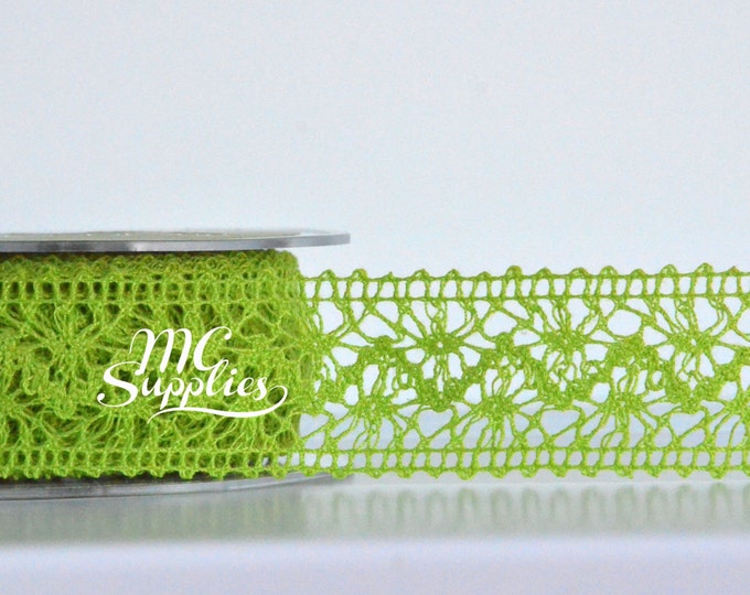 5 Yards Lime Green Lace Trim With Vanilla Ribbon Insert, Lace Trim ...