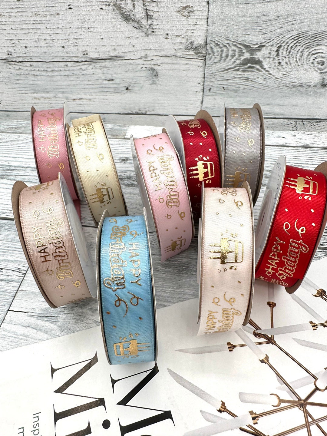 3 Yds,happy Birthday Ribbon,birthday Ribbon,satim Ribbon,foil Printed ...