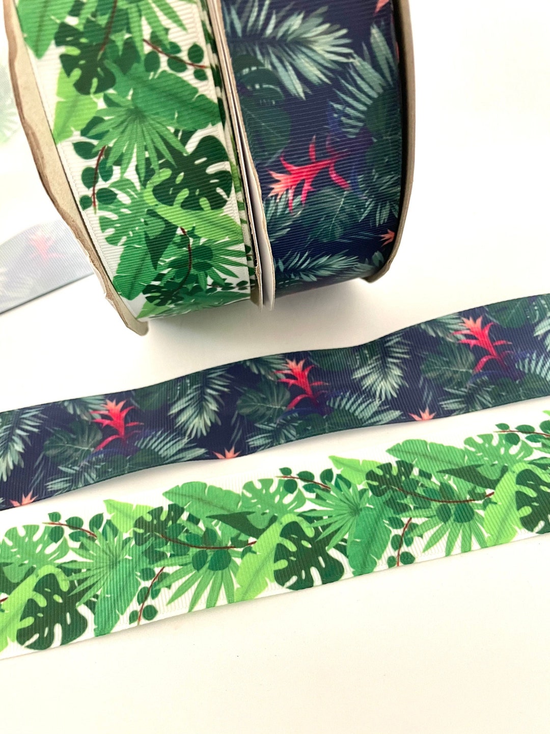 2 Yds,palm Fronds Ribbon,flower Ribbon,fabric Ribbon,tropical Ribbon ...