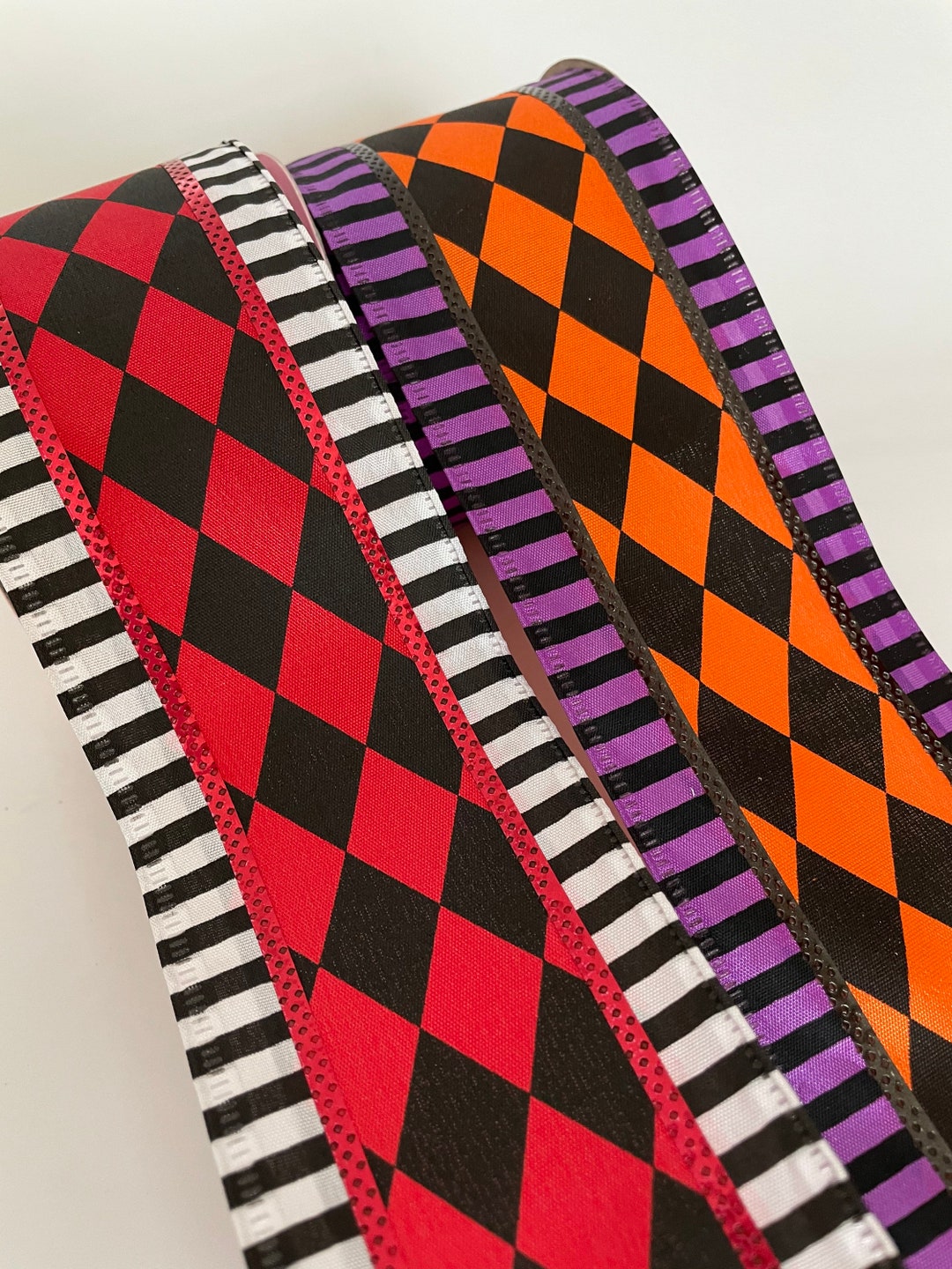 1-10 Yds,harlequin Ribbon,red Ribbon,fabric Ribbon,black Ribbon,striped ...