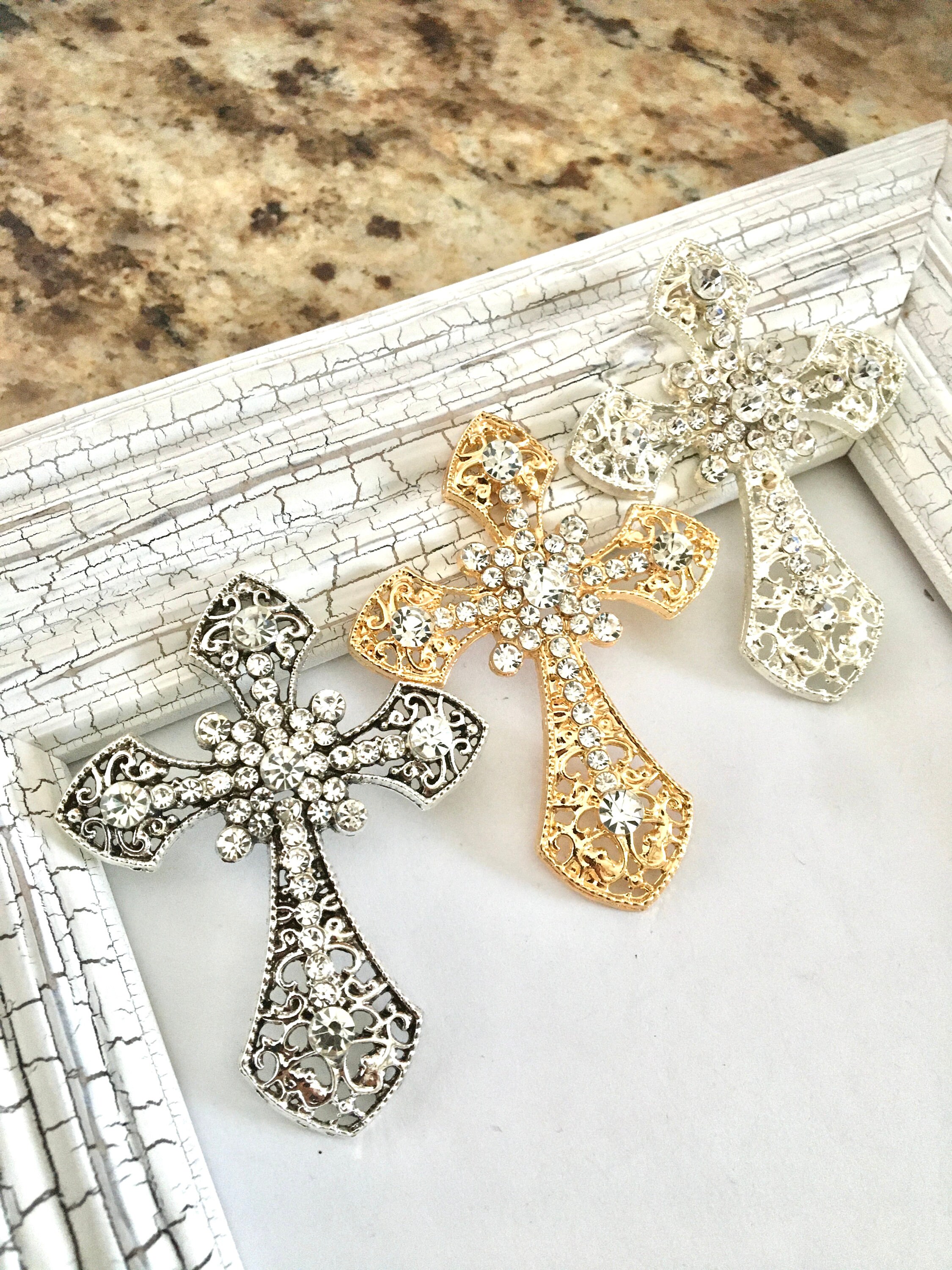 Metal Crosscross Rhinestoneschristening Rhinestonesmetal - Etsy