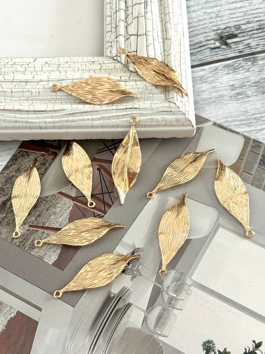 10 Pcs,metal Leaves,blank Metal Leaves,gold Leaves,metal Findings,charm ...